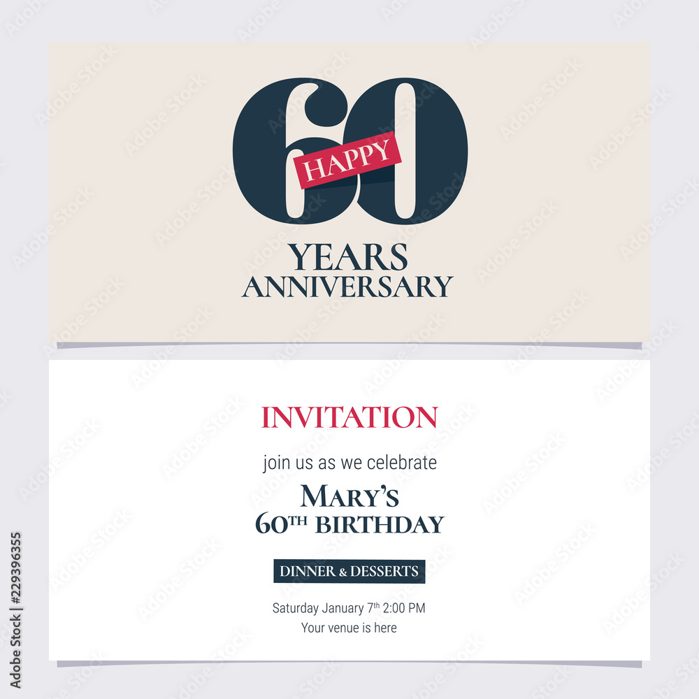 60 years anniversary invitation vector illustration. Graphic design ...