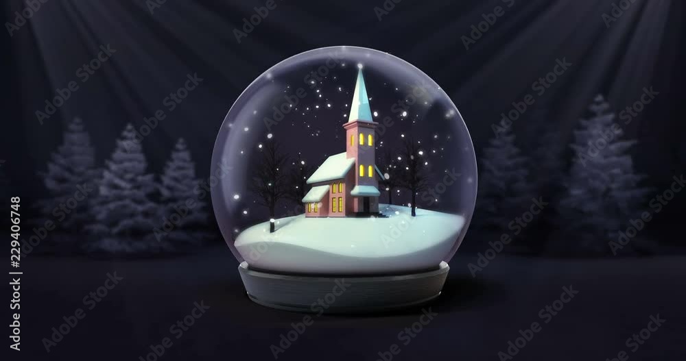 Vidéo Stock Christian church snowball snowfall in dark night forest ...