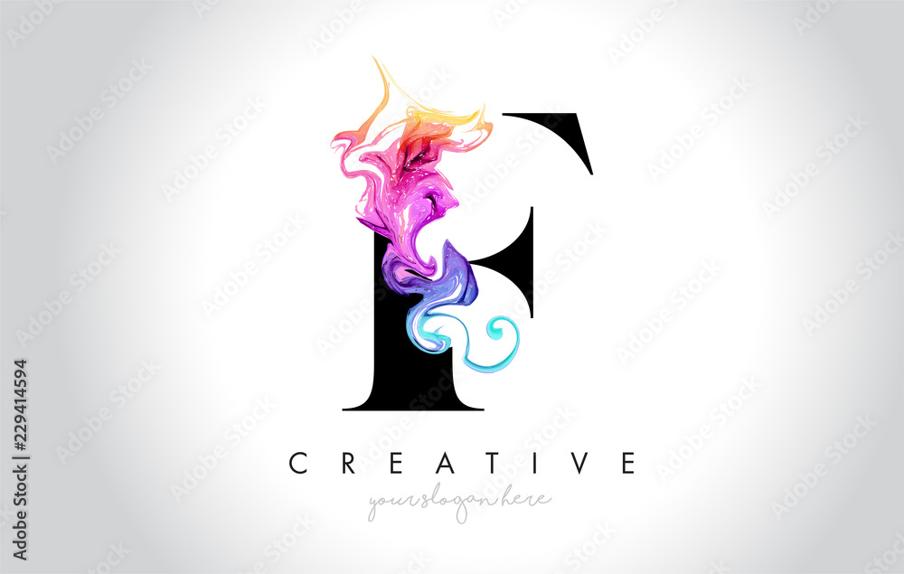 F Vibrant Creative Leter Logo Design with Colorful Smoke Ink Flowing ...