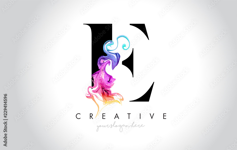 E Vibrant Creative Leter Logo Design with Colorful Smoke Ink Flowing ...