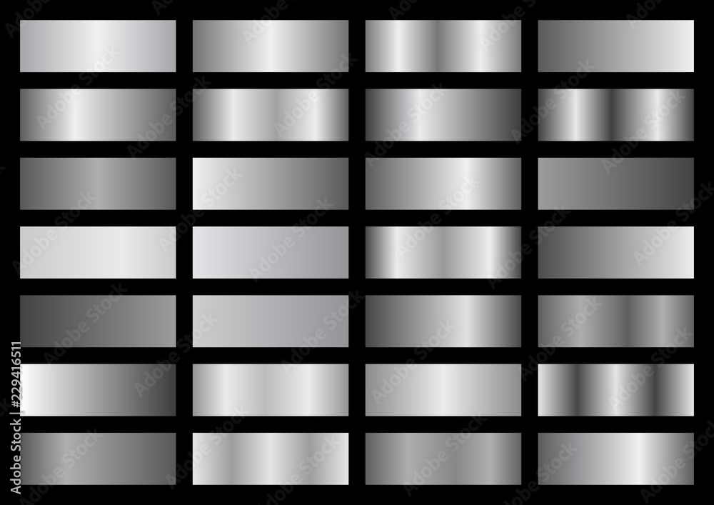 Silver metal gradient set. Vector metallic texture. Big collection of ...
