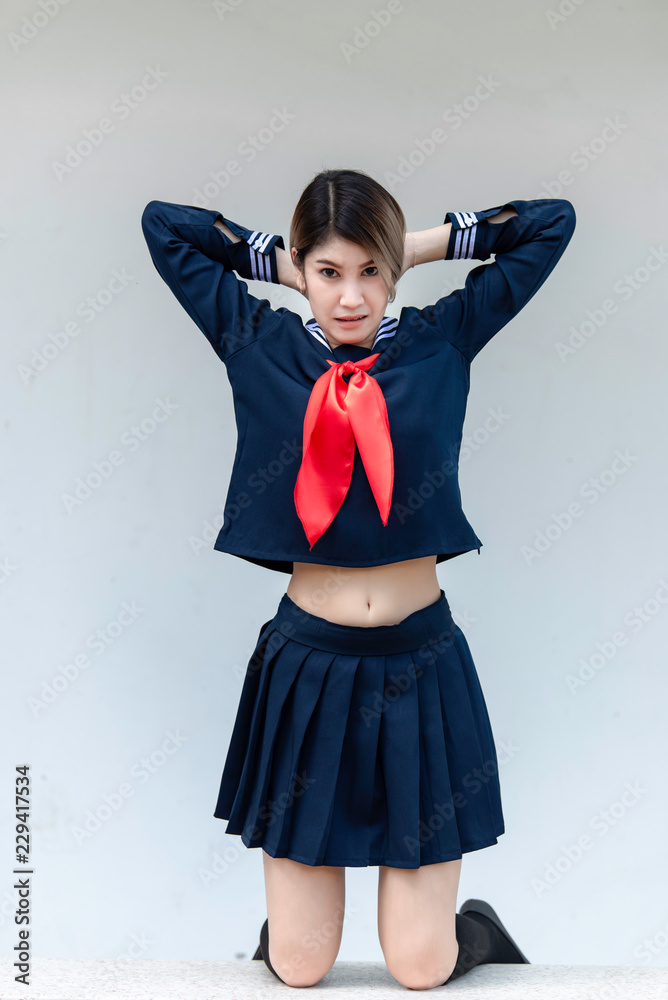 Portrait of asian woman wear student dress japan style,Thailand people ...