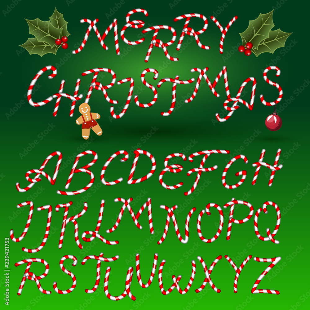 Candy cane Font. Sweet comic Alphabet Set. Isolated. Lettering template ...