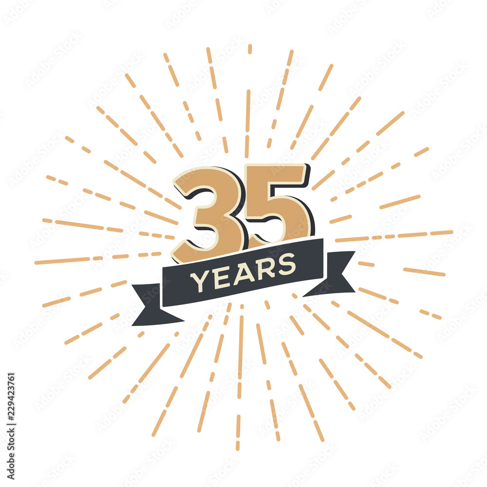 Thirty five years anniversary retro vector emblem isolated template ...