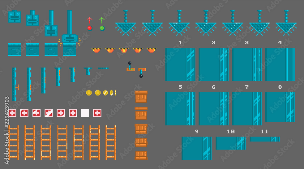 Pixel set of sprites for platformer game. Stock Vector | Adobe Stock