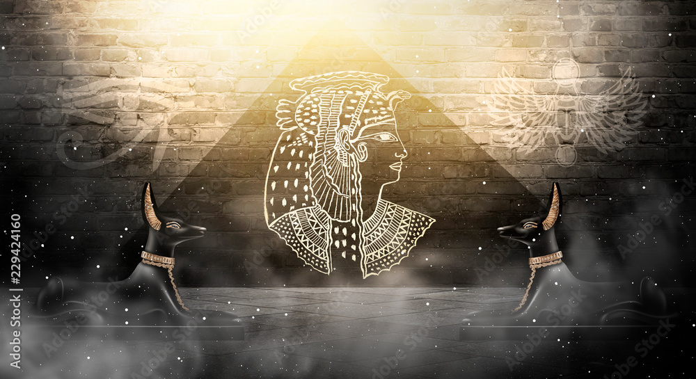 Abstract ancient Egyptian background, Cleopatra. Dark background. Stock ...