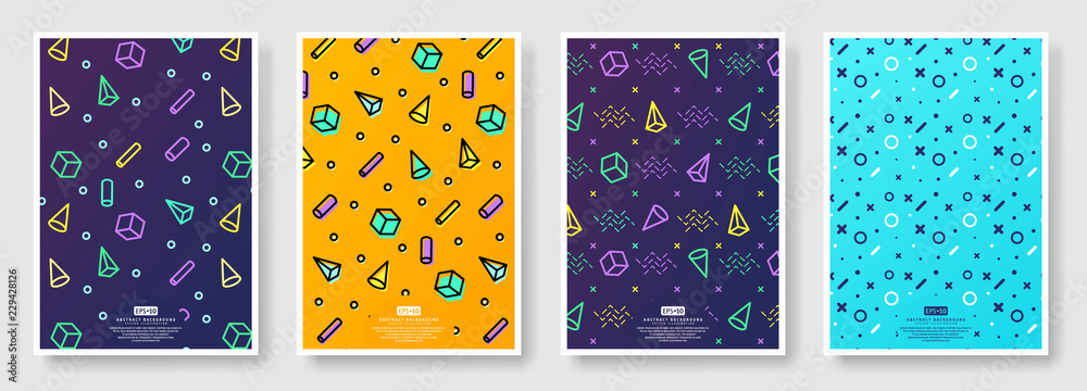 Memphis style poster set, Seamless background available in swatches ...