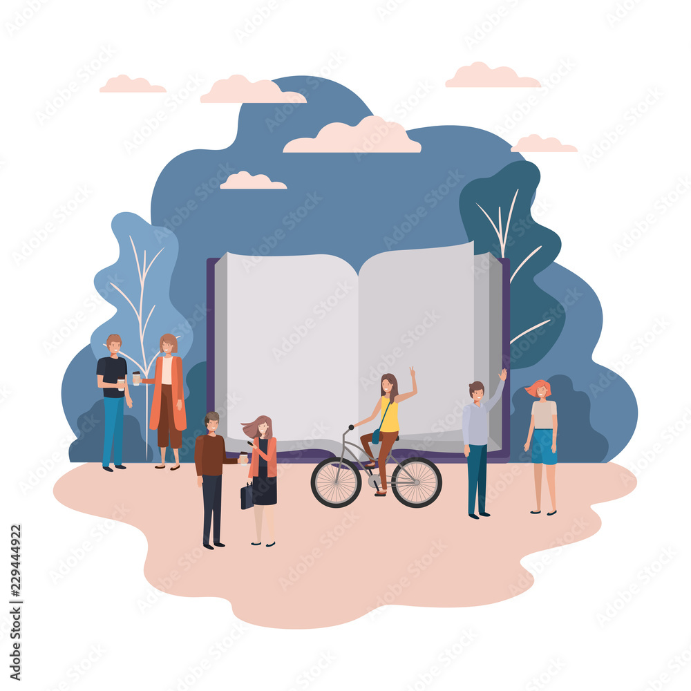 open book with group of people smiling avatar character Stock Vector ...