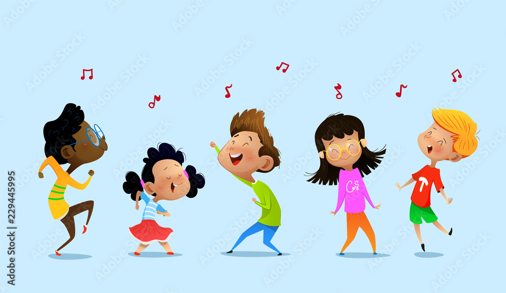 Dancing cartoon children. Stock Vector | Adobe Stock