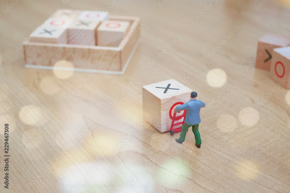 MINIATURE DELIVERY MAN WITH X WOODEN CUBE ON HIS DOLLY TRYING TO WIN ...