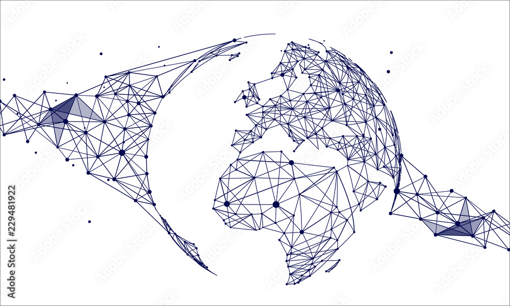 Polygonal mesh abstract tech background, internet connection, science ...