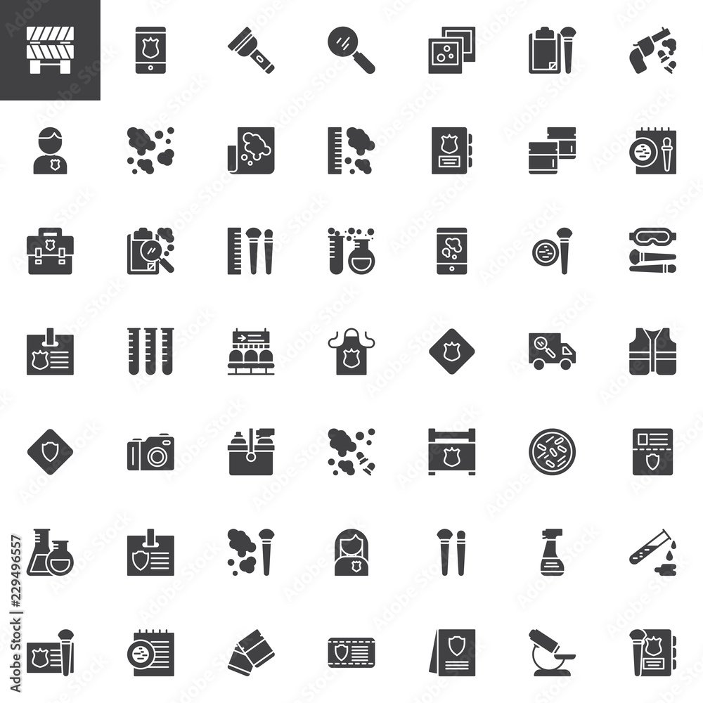 Forensics elements vector icons set, modern solid symbol collection ...