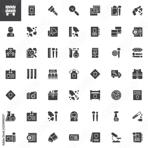 Forensics elements vector icons set, modern solid symbol collection ...