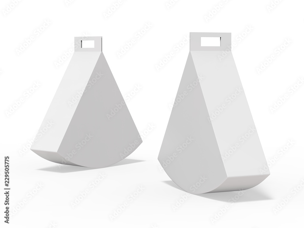 White cardboard triangle carry box bag packaging for food, mock up ...