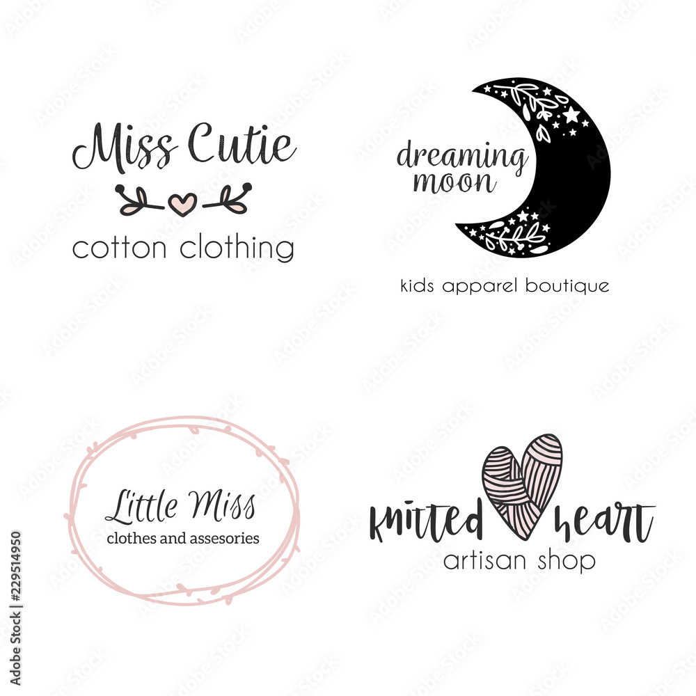 Set of hand drawn cute, stylish and simple premade logo designs for ...