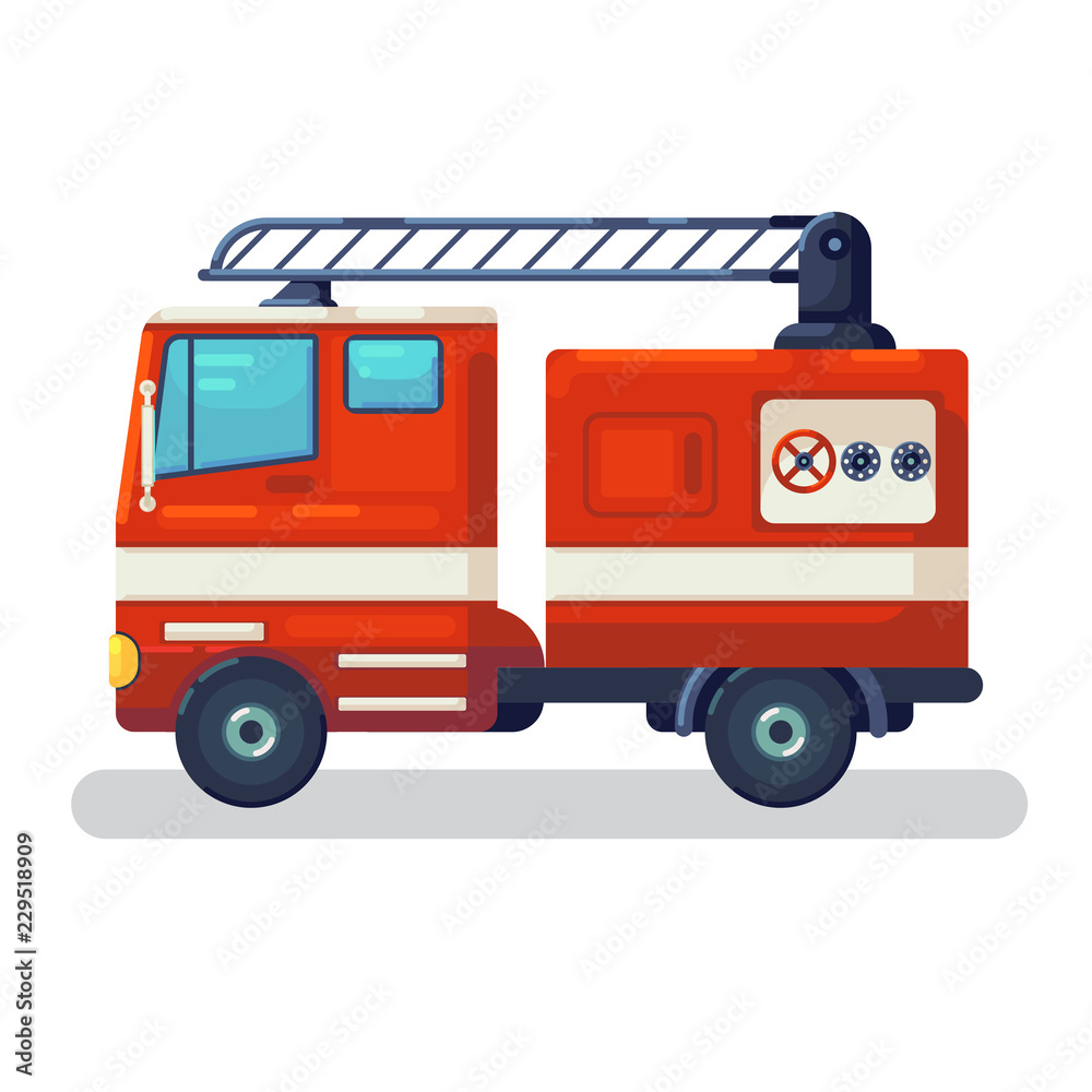 Modern city transport. Fire fighting car, side view. Modern vehicle of ...