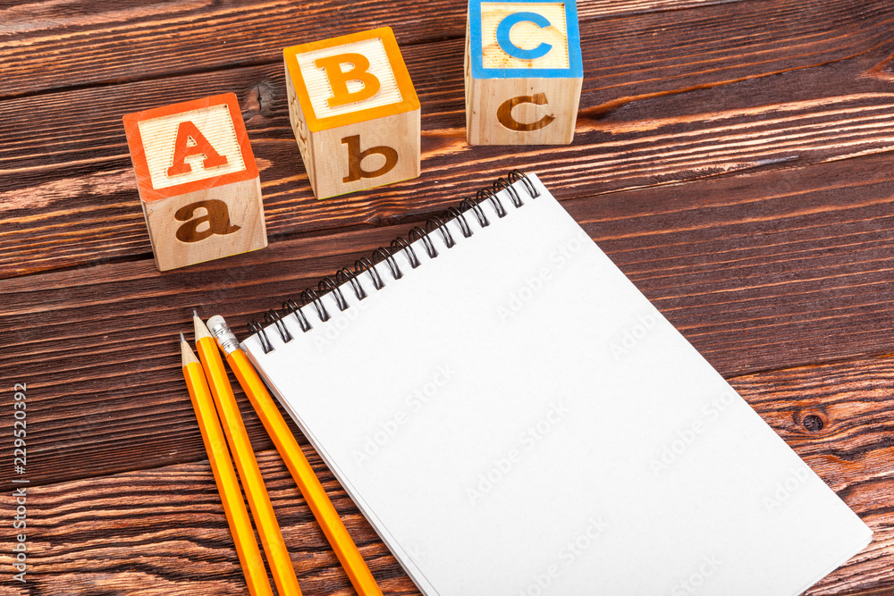 abc alphabet with paper note book Stock Photo | Adobe Stock