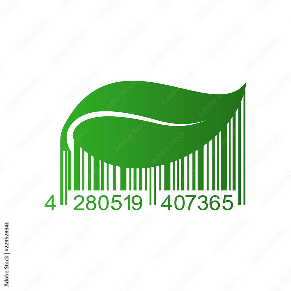 Icono plano código de barras hoja de planta en color verde Stock Vector | Adobe Stock