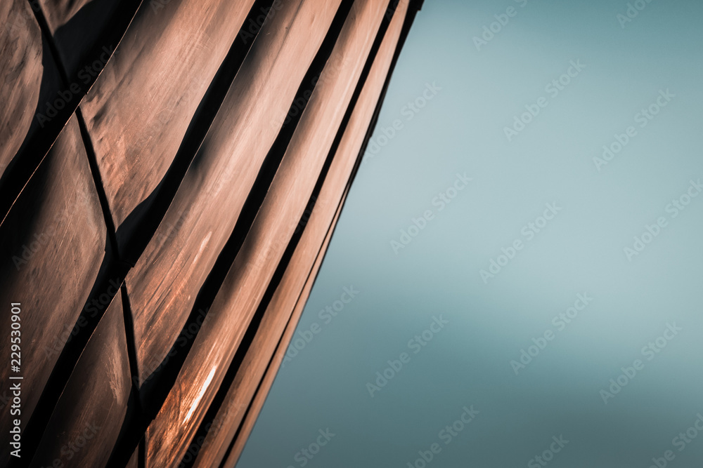 Details of rusty steel structural sheets, used for external roofing ...