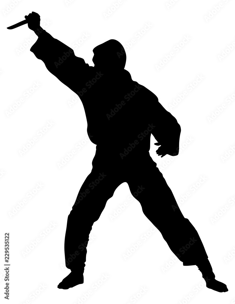 Aggressor man with knife vector silhouette illustration isolated on ...