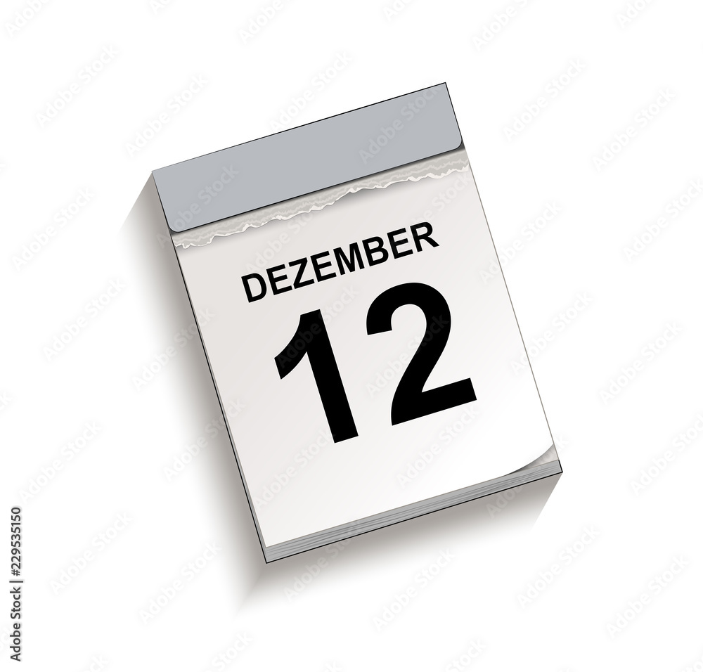 Kalender Dezember 12, Kalender, Abreißkalender mit Datum 12 Dezember ...