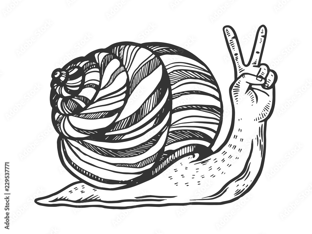 Fantastic fabulous snail with human hand instead head animal engraving ...