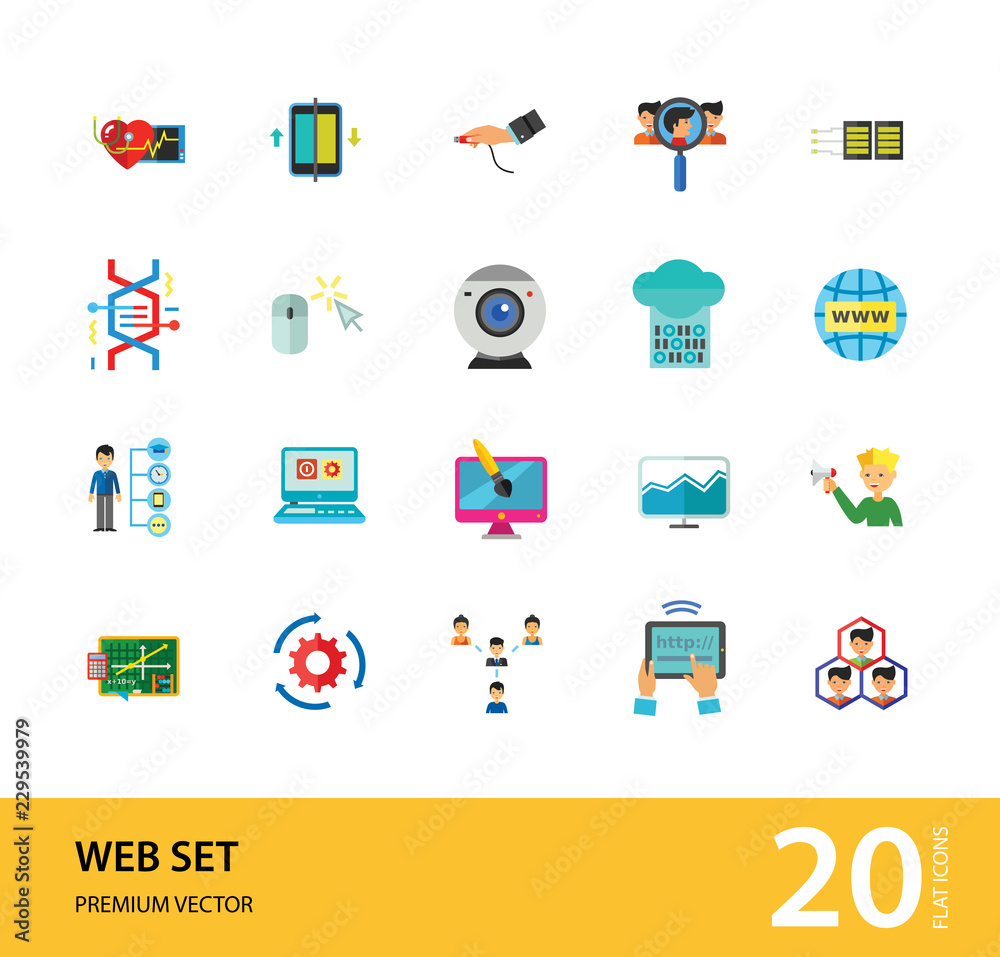 Web Icon Set. Internet Data Flow Web Camera Online Recruitment Server ...
