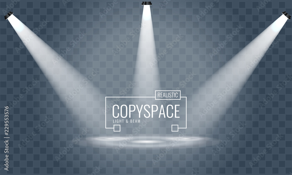 Three hanging spotlights design with direction of rays in one point on ...