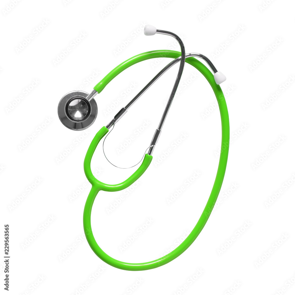 green stethoscope medical instrument on top view for heart or lung and ...