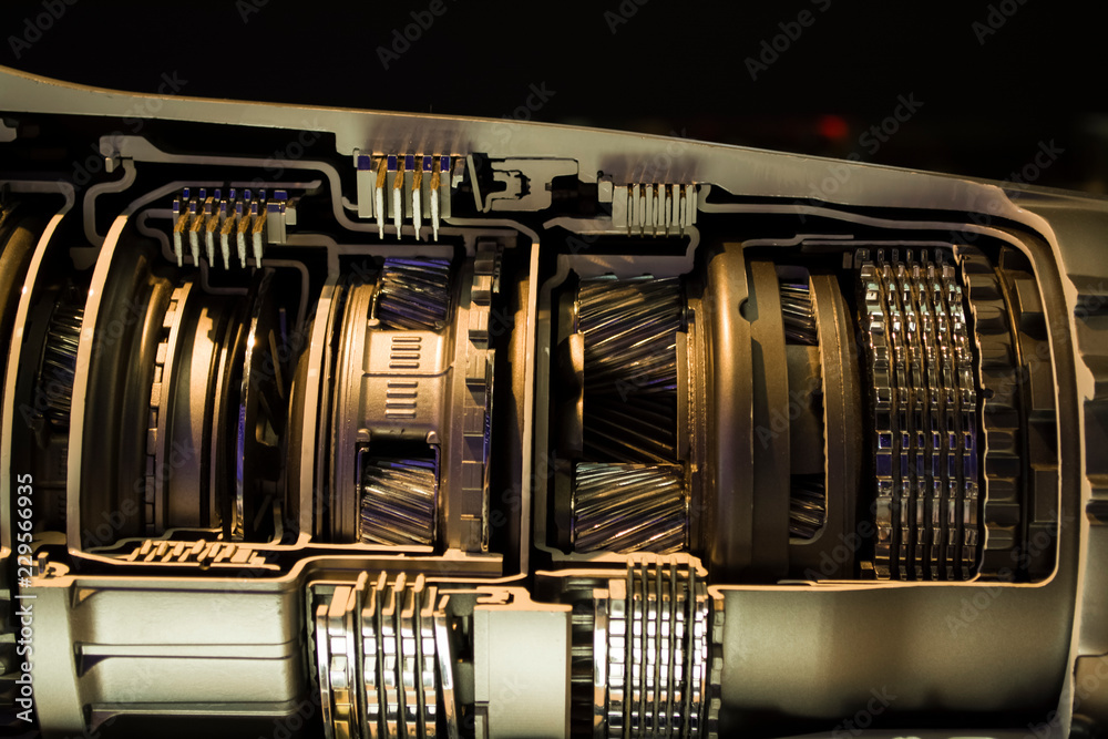 External and internal view of the engine of the car. Metal. Details and ...