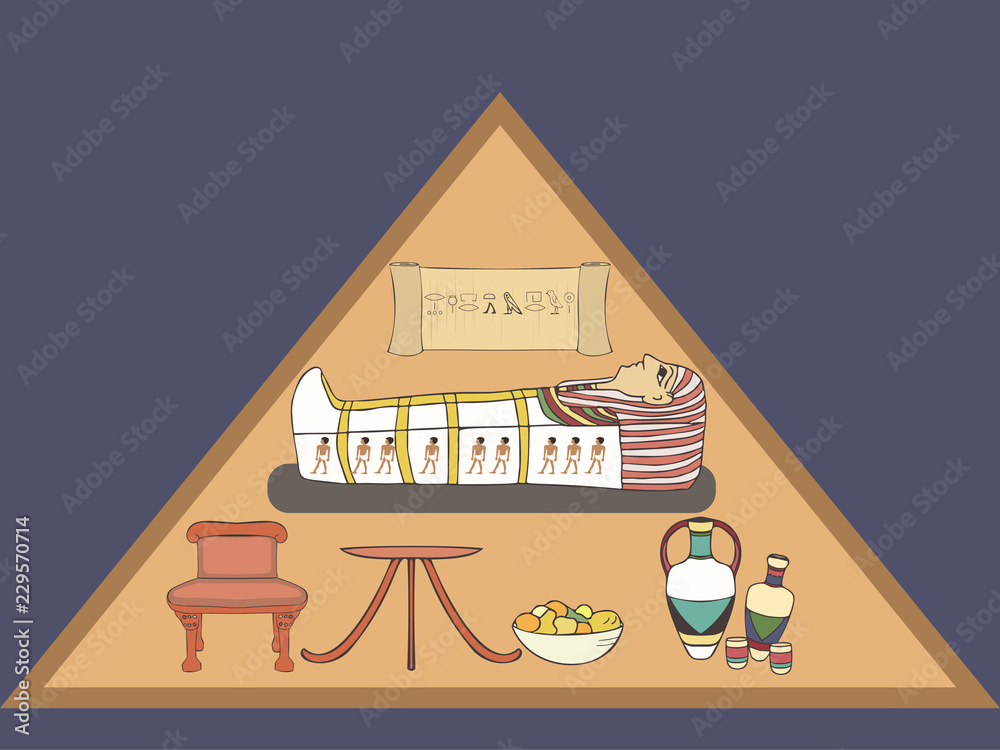 Egypt mummy in the tomb pyramid vector cartoon Stock Vector | Adobe Stock