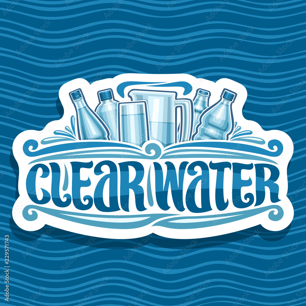 Vector logo for Clear Water, cut paper retro badge with different glass ...