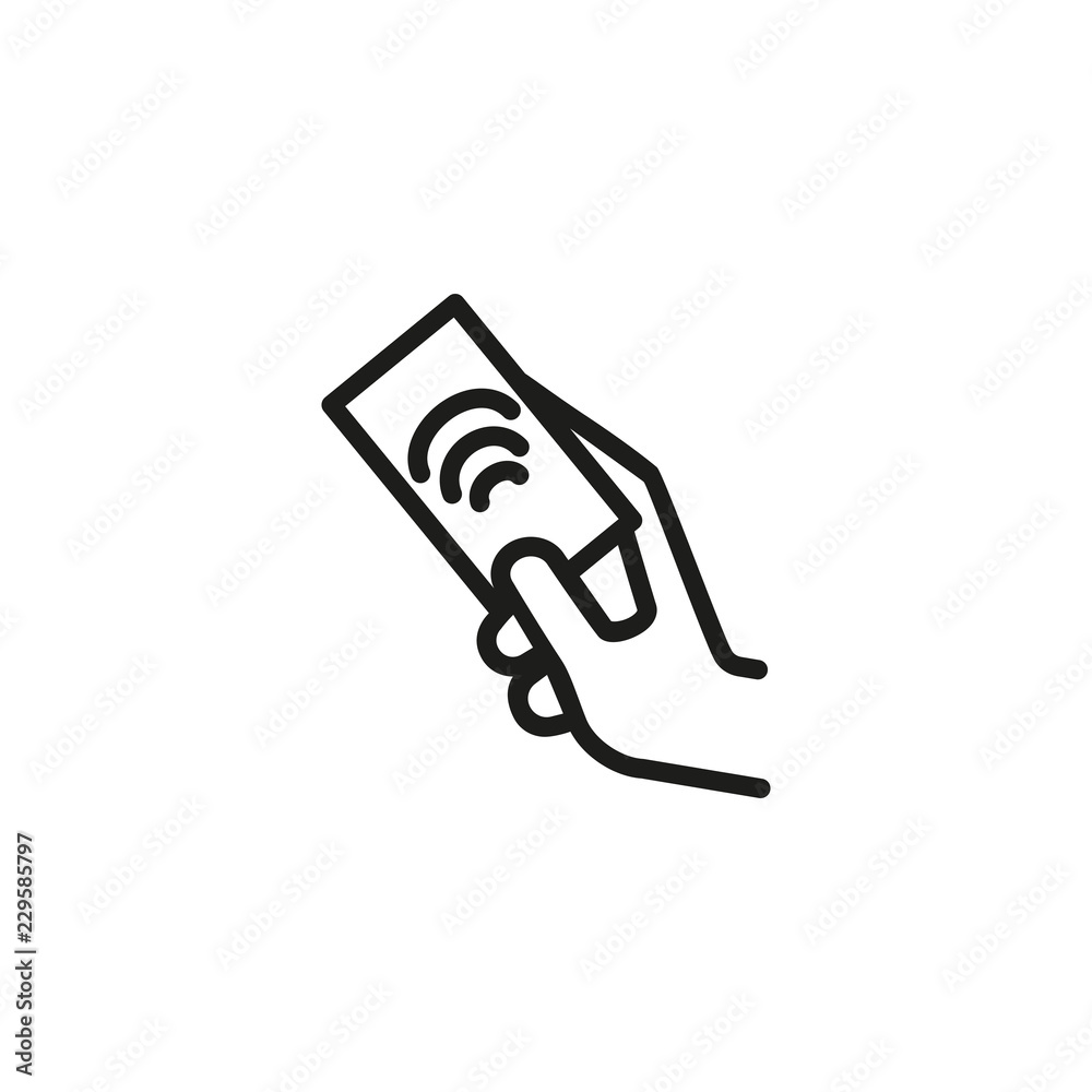 Hand holding identification card line icon. RFID card, access control ...