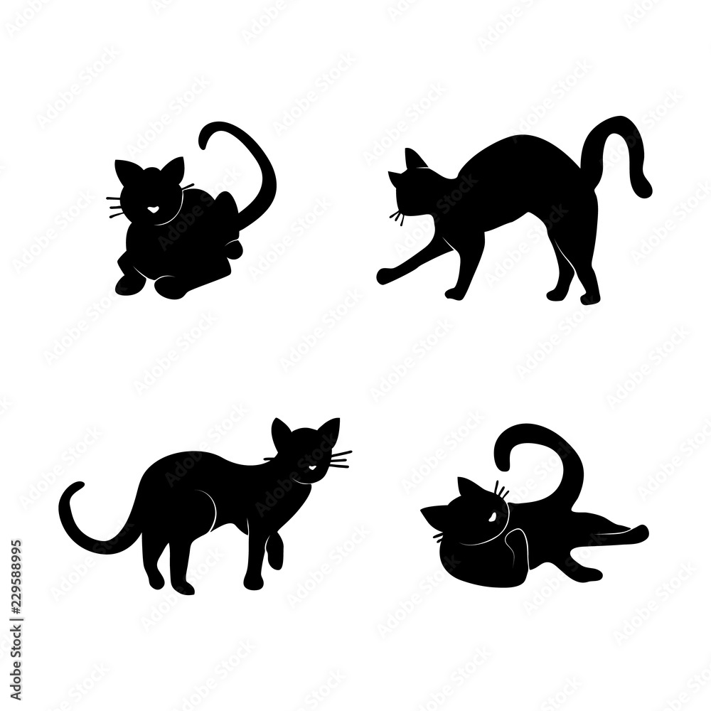 Vector Illustration. Set of Silhouette cat. Shadow-figure isolated cat ...
