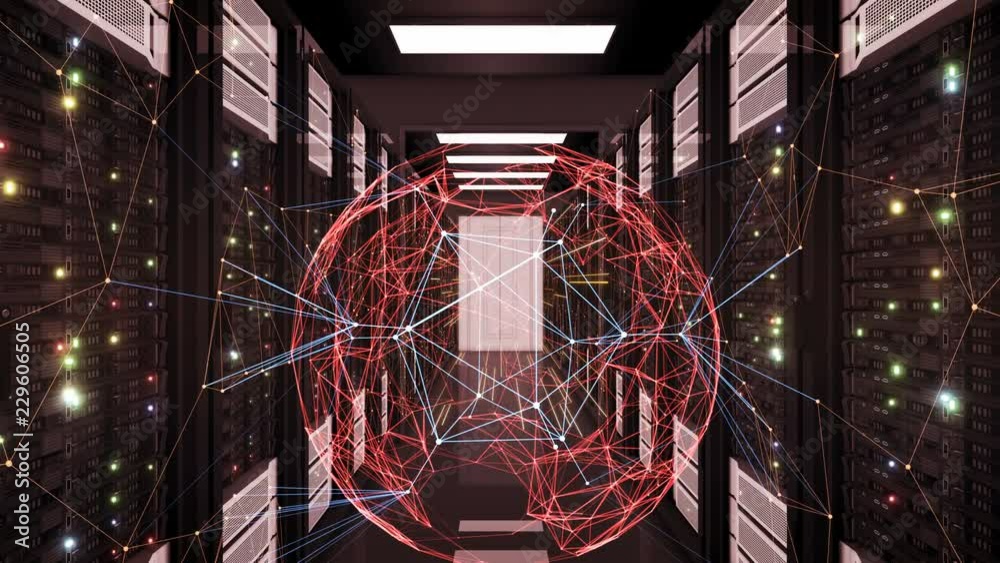 Abstract Global Network Connections Sphere Flowing Among Links in ...