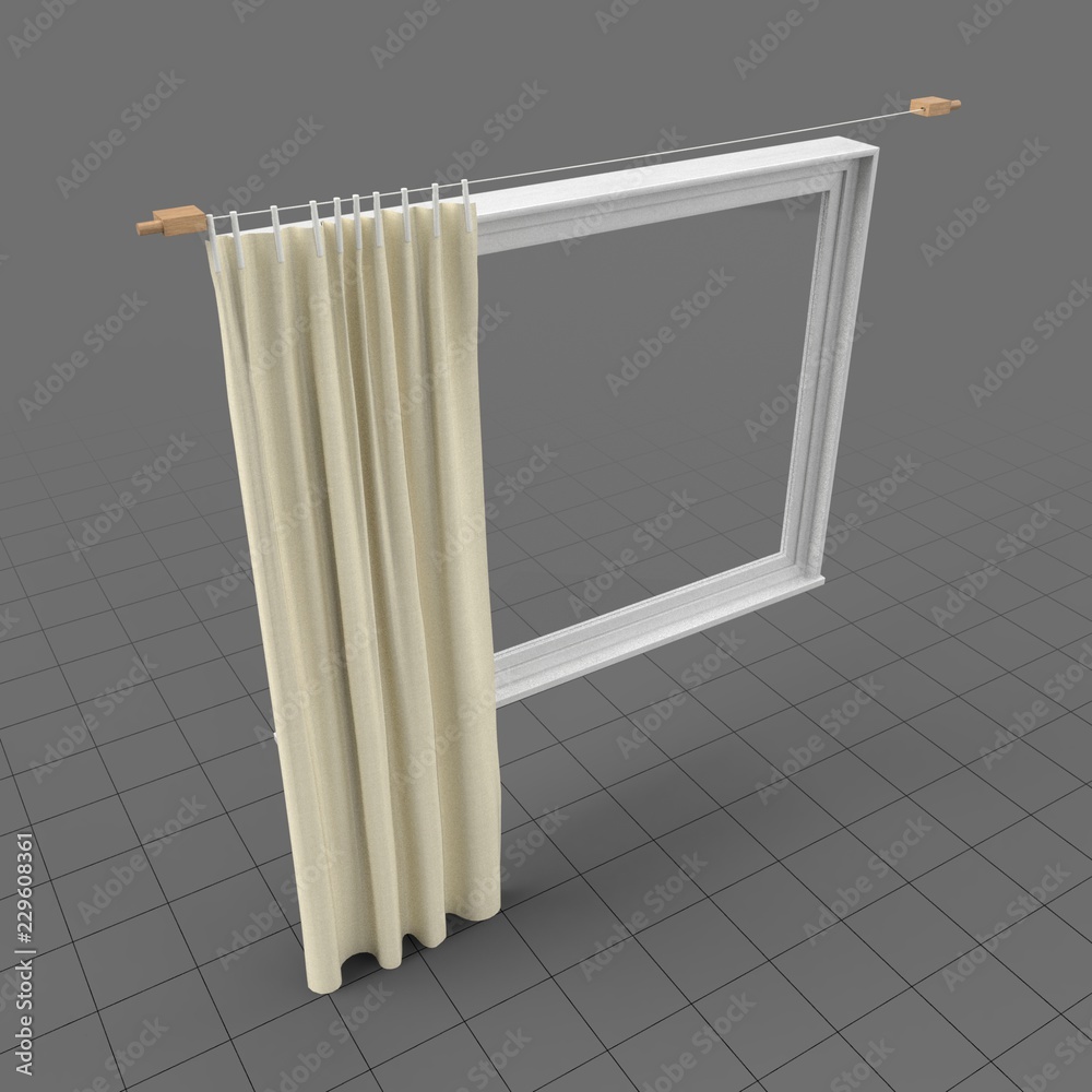 Window with modern curtain open Stock 3D asset | Adobe Stock