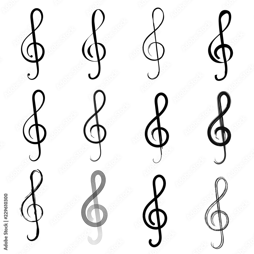treble clef isolated on white background. handdrawn Treble Clef set ...