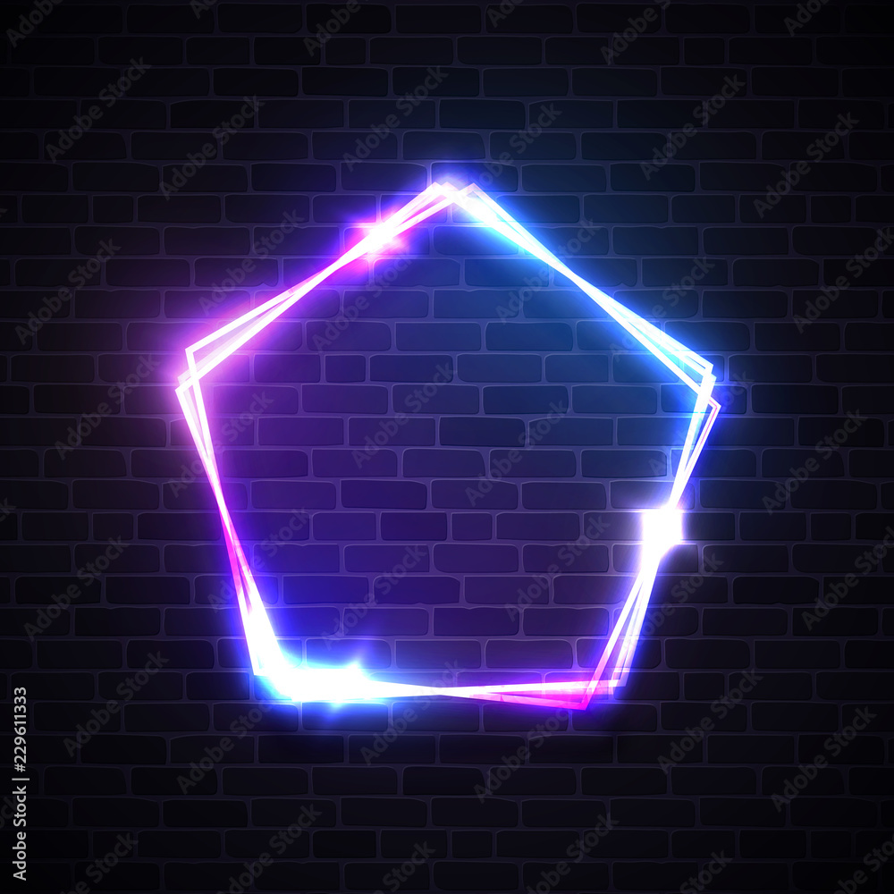 Neon light pentagon background with blank space for your text. Glowing ...