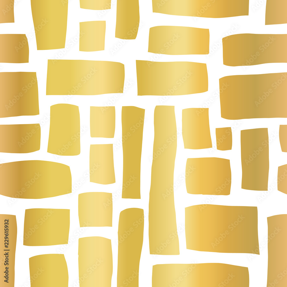 Gold foil Rectangle shapes hand drawn abstract seamless vector pattern ...