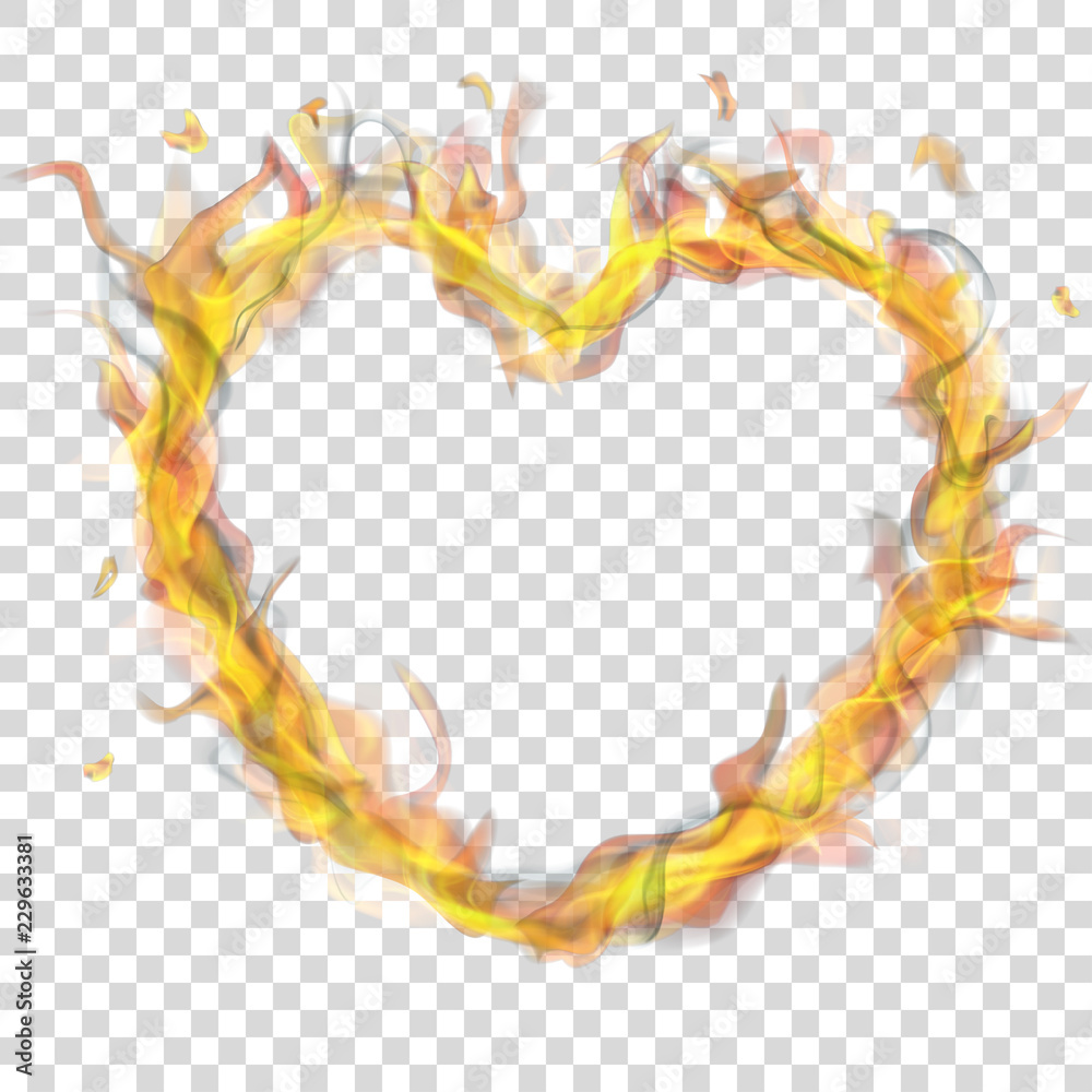 Translucent heart of fire flame with smoke on transparent background ...