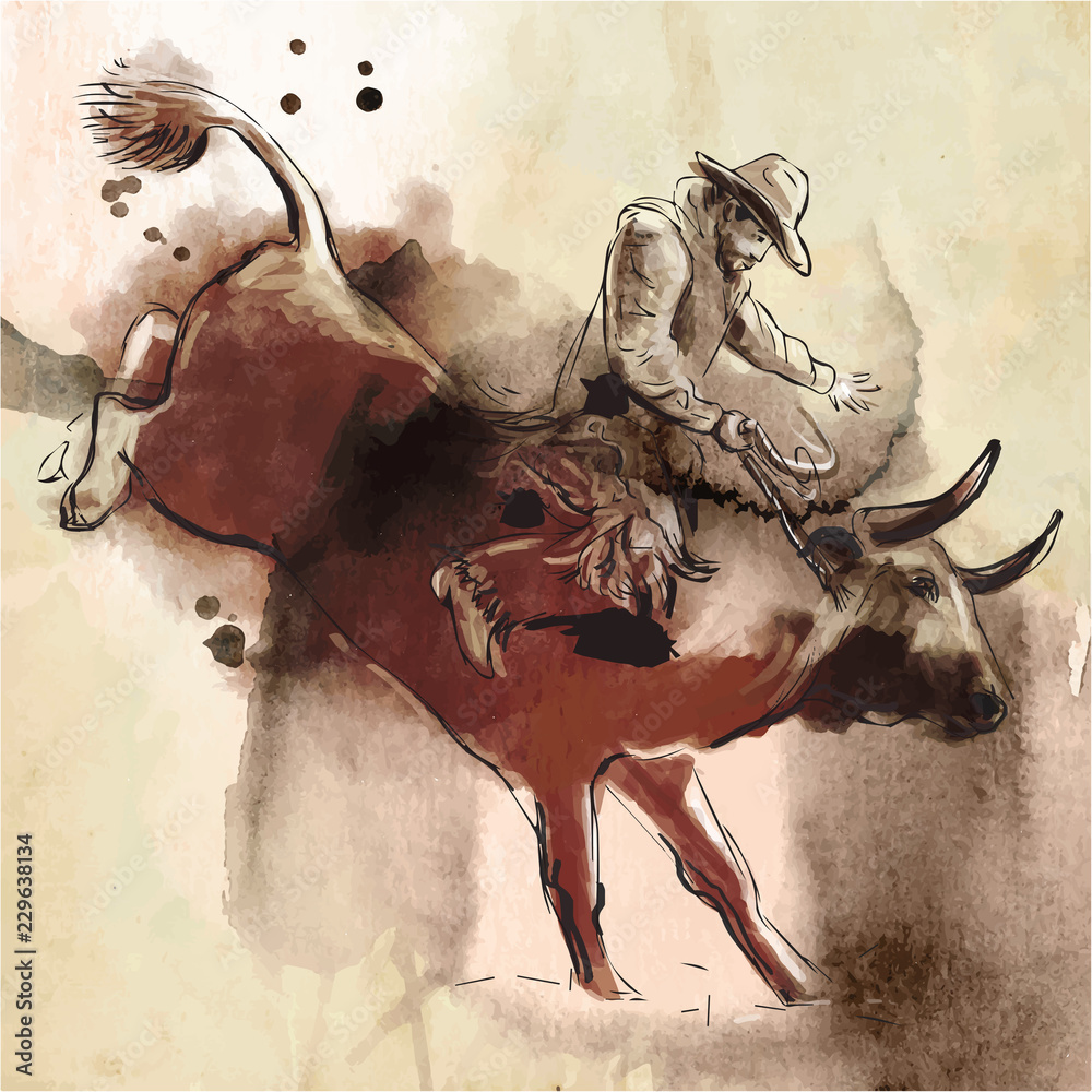 Rodeo. An hand drawn illustration. Freehand drawing, painting. Vector ...