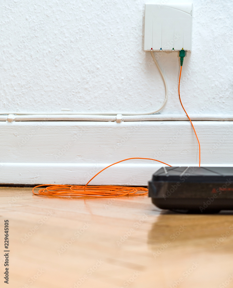 Detail of Fiber optic installation at home with obsolete CATV and new ...