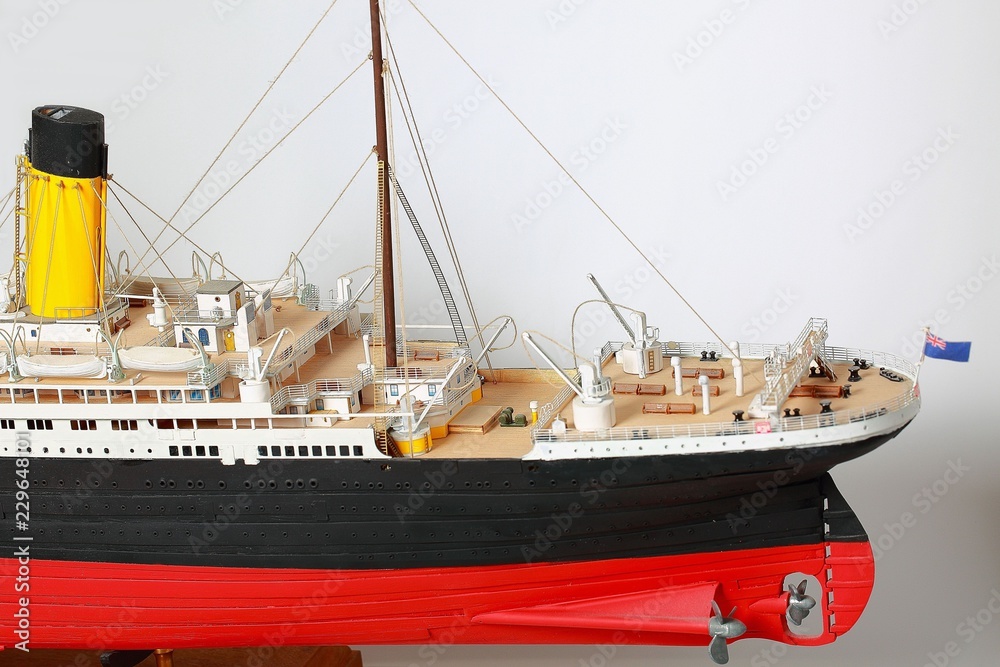 Handmade model of Titanic. Beautiful Handmade model of Titanic isolated ...