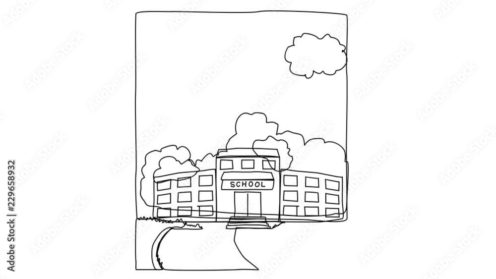 Animated sketch vector drawing doodle school building exterior entrance ...
