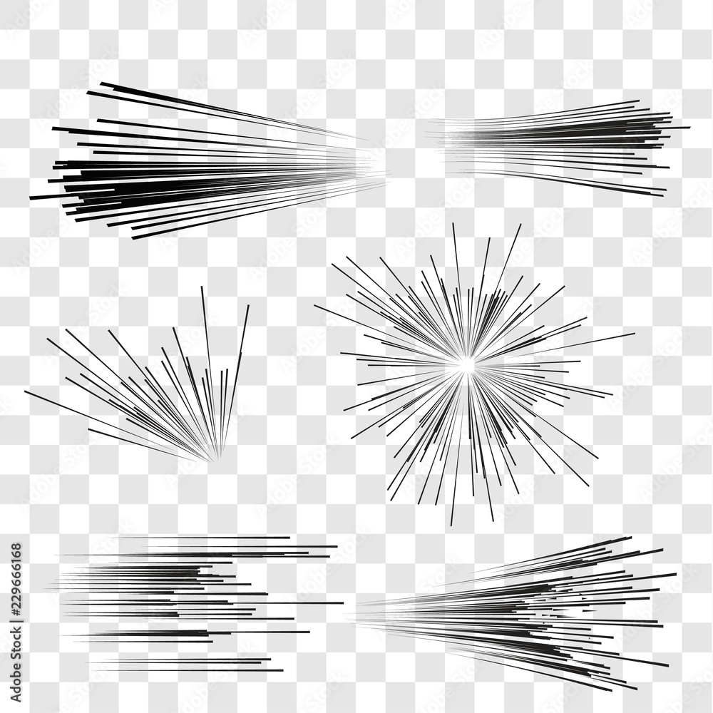 Speed lines set. Motion effect for your design. Black Comic lines on a ...