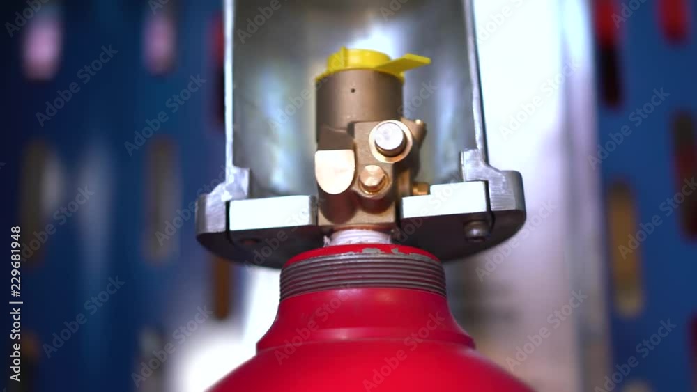 Gas cylinder has its valve mechanically removed during refurbishment ...