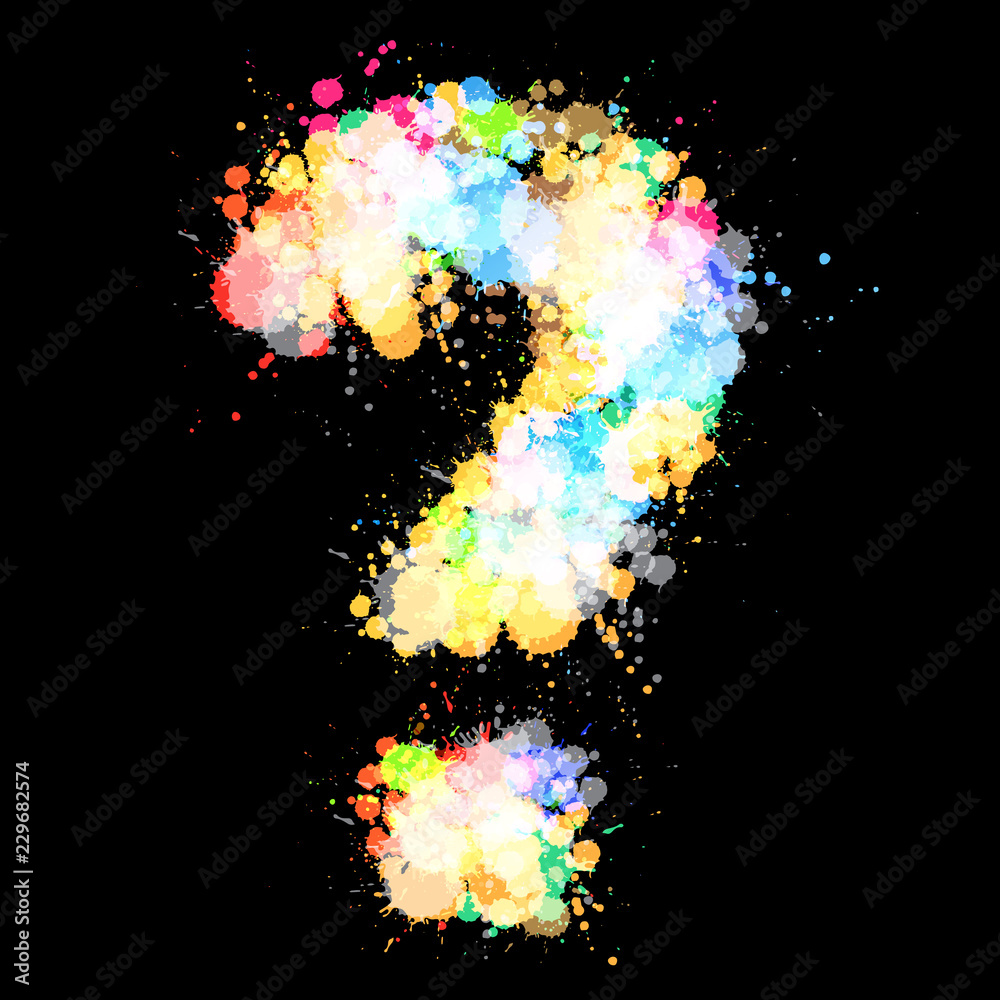 Grunge Question Mark Vector Symbol with Colorful Splashes on Black ...