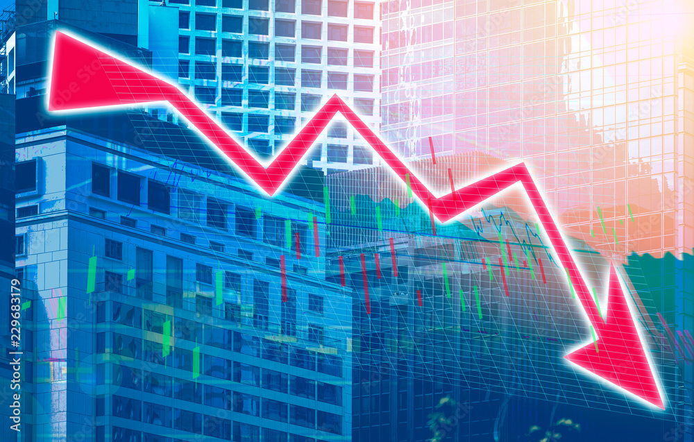 Stock index graph and chart in modern building background (red bear ...