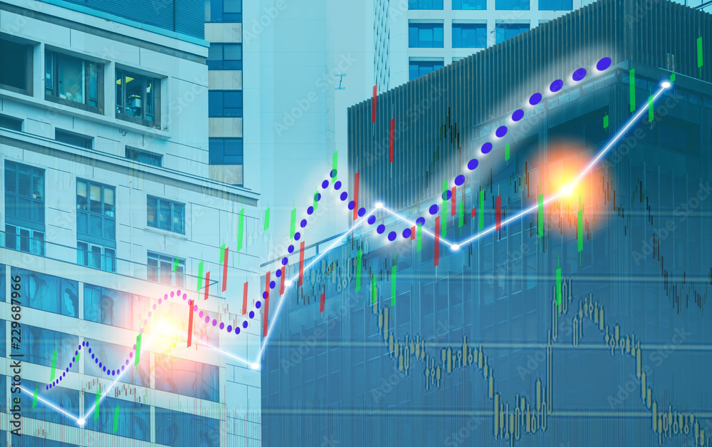Stock index graph and chart in modern building background (blue bull ...