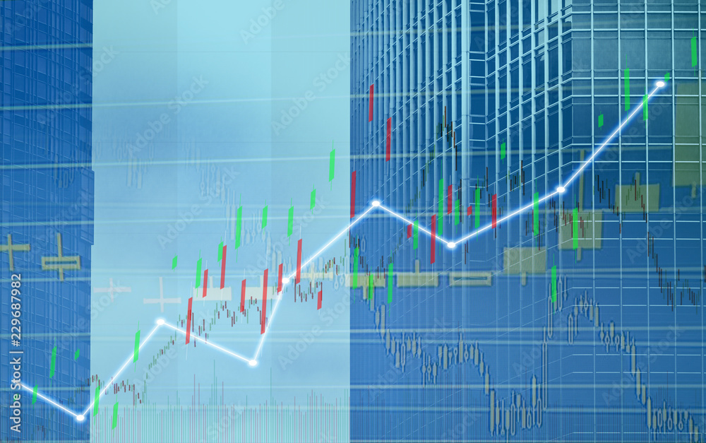 Stock index graph and chart in modern building background (blue bull ...